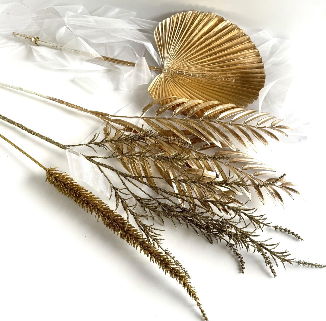 Gold Christmas Floral Stems: Faux Palm Leaf & Fern Spray - Etsy