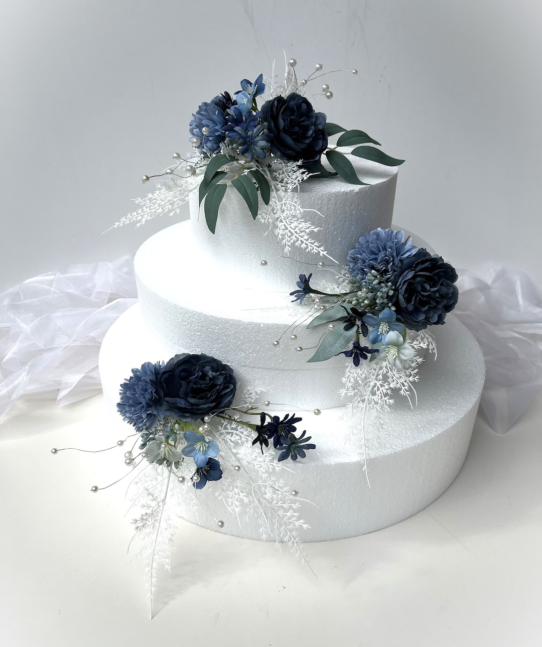 Dusty Blue Cake Topper Flowers Wedding Cake Toppers Dusty Navy Blue ...