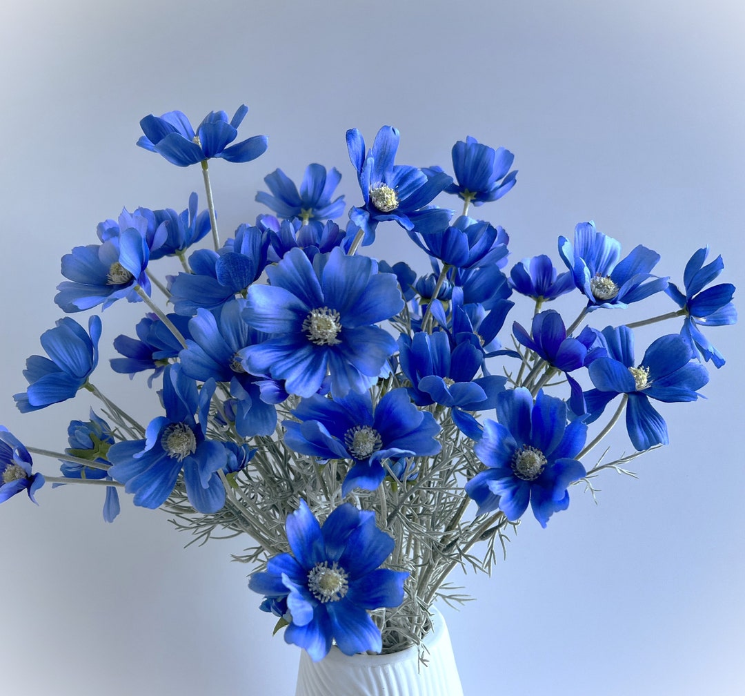 Blue Cosmos Flower Stem Faux Silk Garden Flowers Blue Cosmoses Flower ...