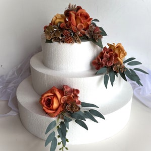Wedding Cake Topper Flowers Cake Toppers Rust Bunt Orange Rustic Wedding Eucalyptus Roses Berry ...