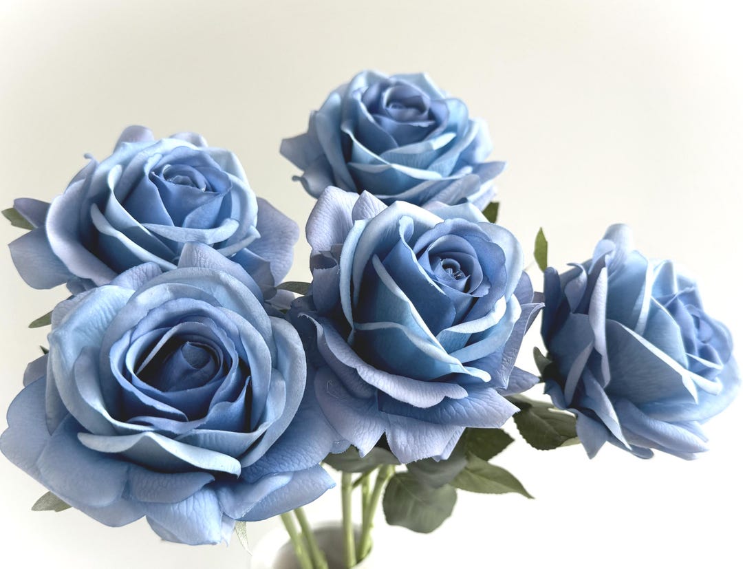 Real Touch Blue Rose Stem Latex Fresh Touch Dusty Blue Roses Artificial ...