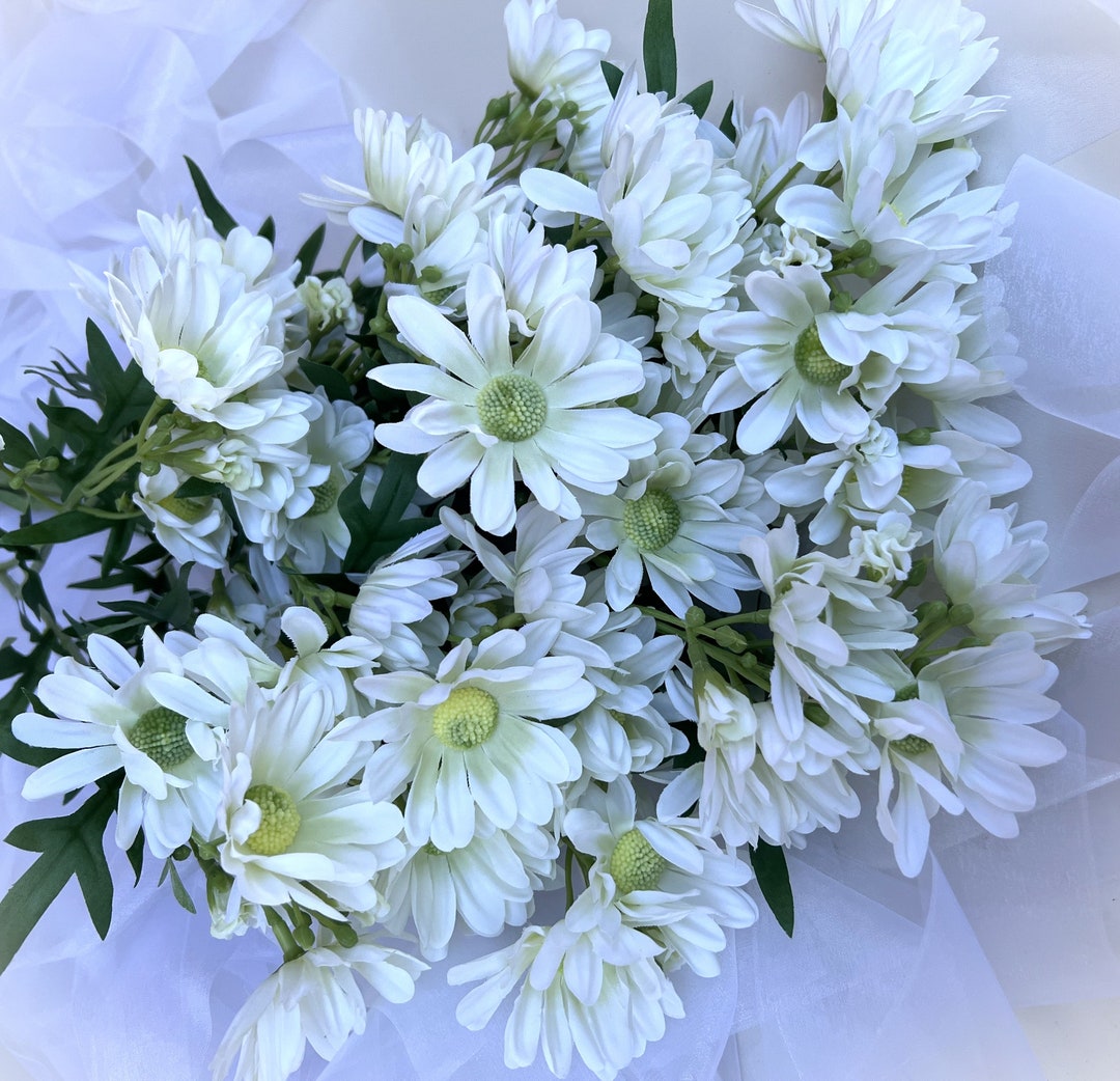 White Daisy Flower Stem Faux Silk Daisies Artificial Flowers Wild ...