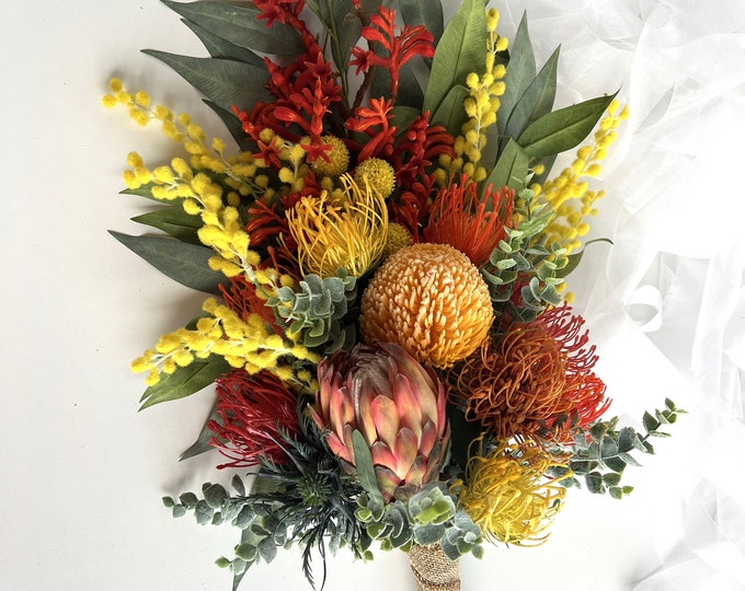 Australian Native Flower Wedding Bouquet Protea Banksia Wattle Kangaroo ...