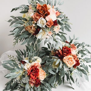 Burnt Orange Wedding Bouquets Rust Orange Beige Ivory | Etsy