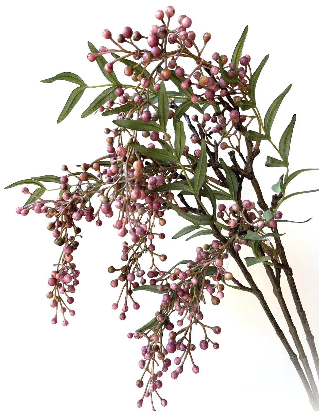 Pink Berry Stem Berry Pepper Spray Faux Silk Flowers Artificial Berries ...