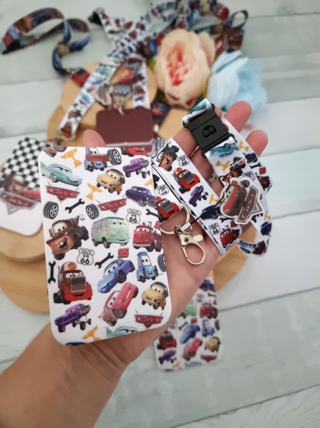 Disney Cars Lighting Mcqueen Mater Keychain / Lanyard Badge Holder ...