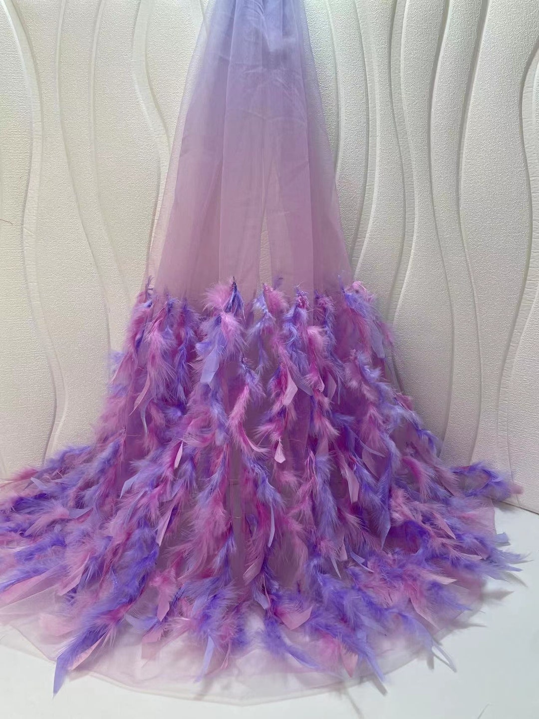 Fashion Lace Fabric With Feathers , Multicolor Feather Fabric for Dress ...