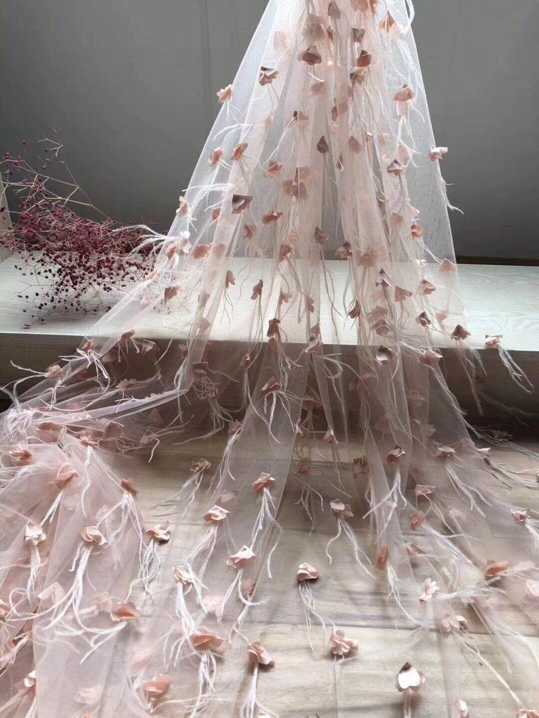 Luxury Feather Lace Fabric 3D Flower Lace Fabric embroidery | Etsy