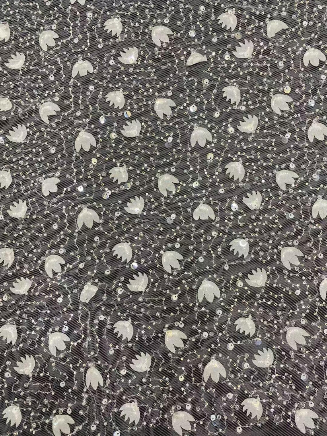 Classic 3D Fashion Dress Lace Fabrics , Shinning Sequins and Beads ...