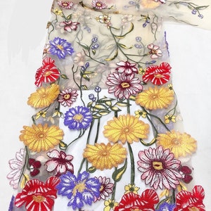 3D Floral Embroidery Lace Fabric, Multicolor Flower Appliqué, 5 Yards ...