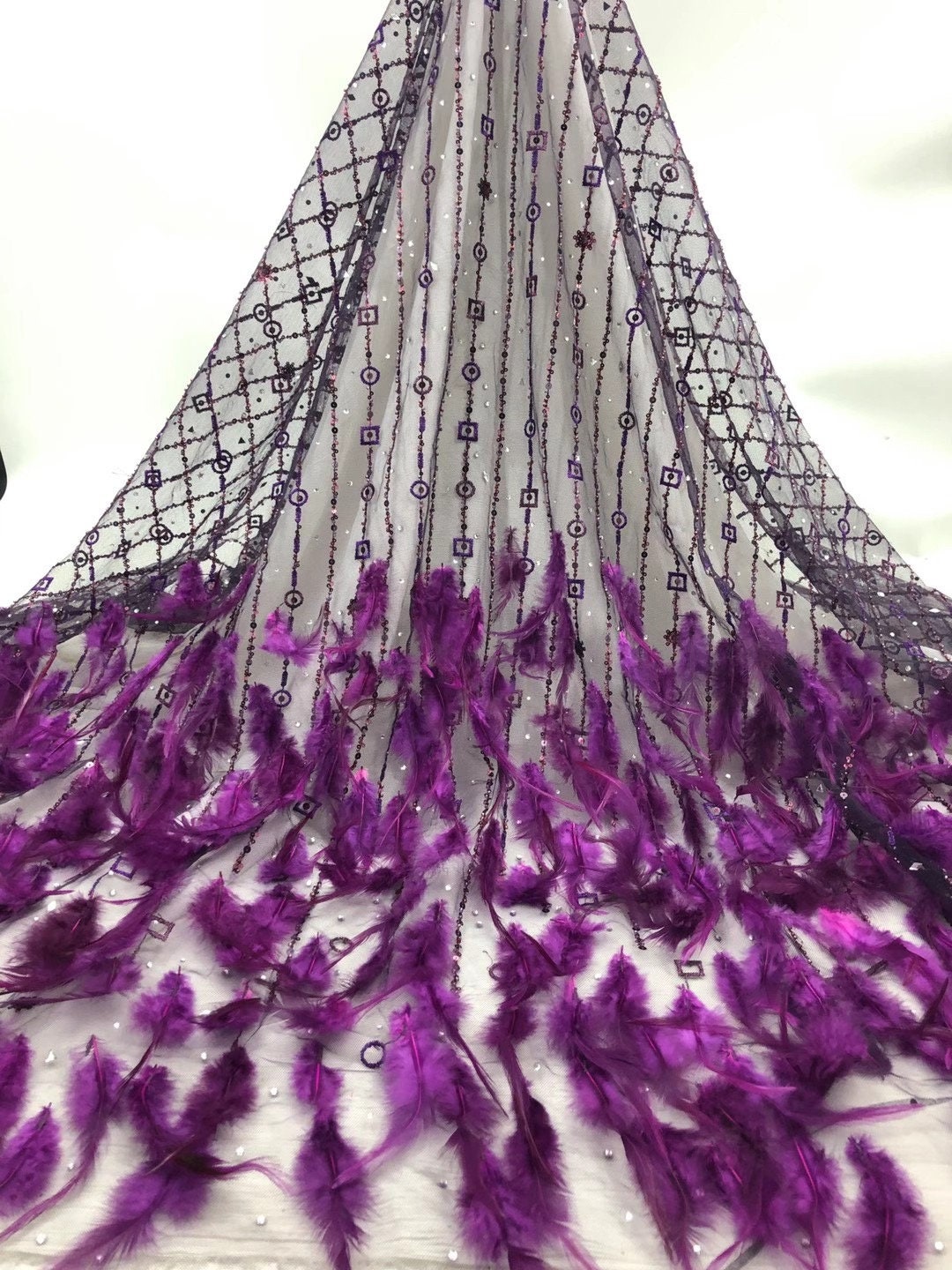 Feather Lace Fabric With Sequins and Rhinestones, 5 Yards - Etsy
