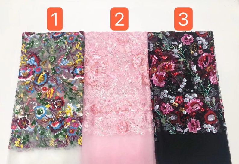 Sequin Embroidered Floral Lace Fabric, Colorful Wedding Dress Fabric - Etsy
