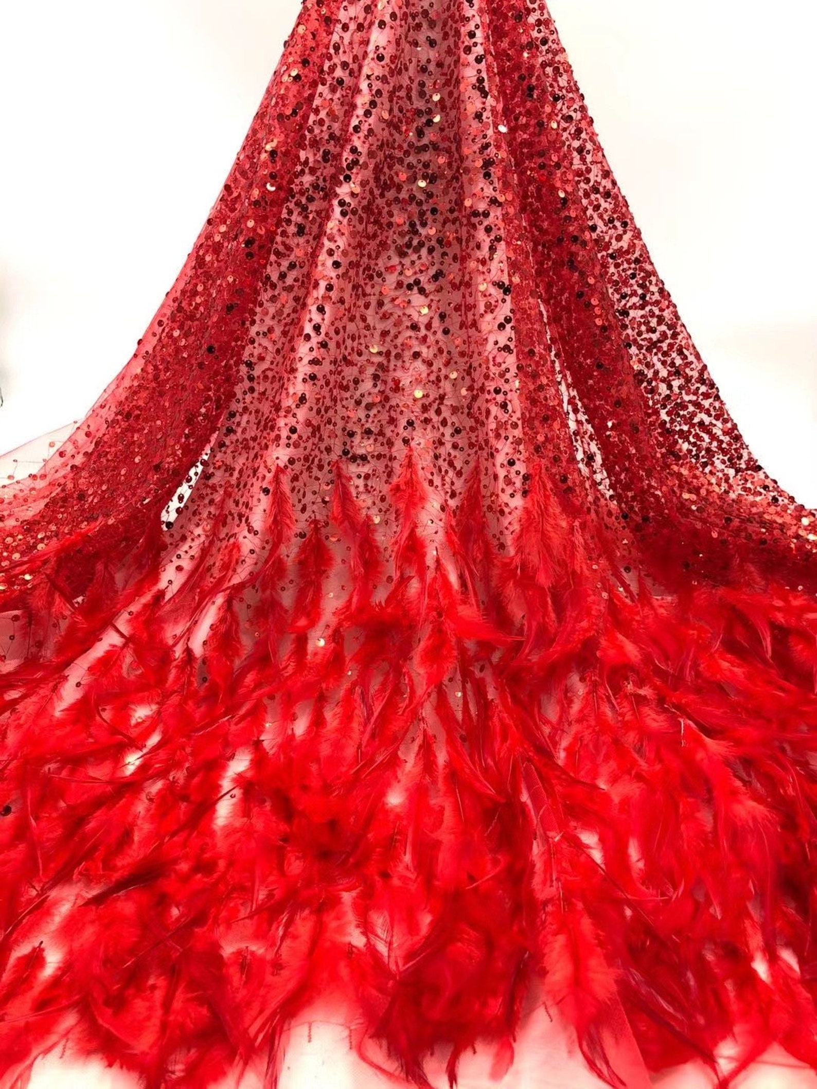 Sequin Feather Lace Fabric, Luxury Wedding Dress Fabric - Etsy