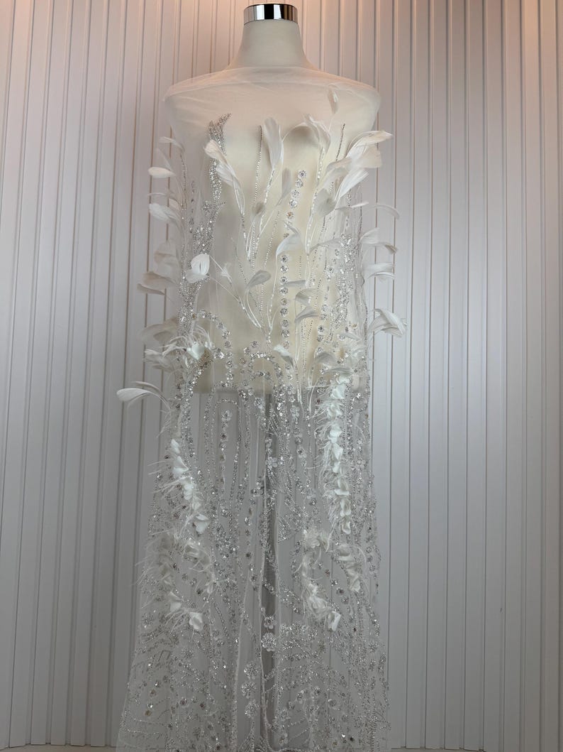 Feather & Sequin Lace Fabric, Haute Couture Wedding Dress Material - Etsy