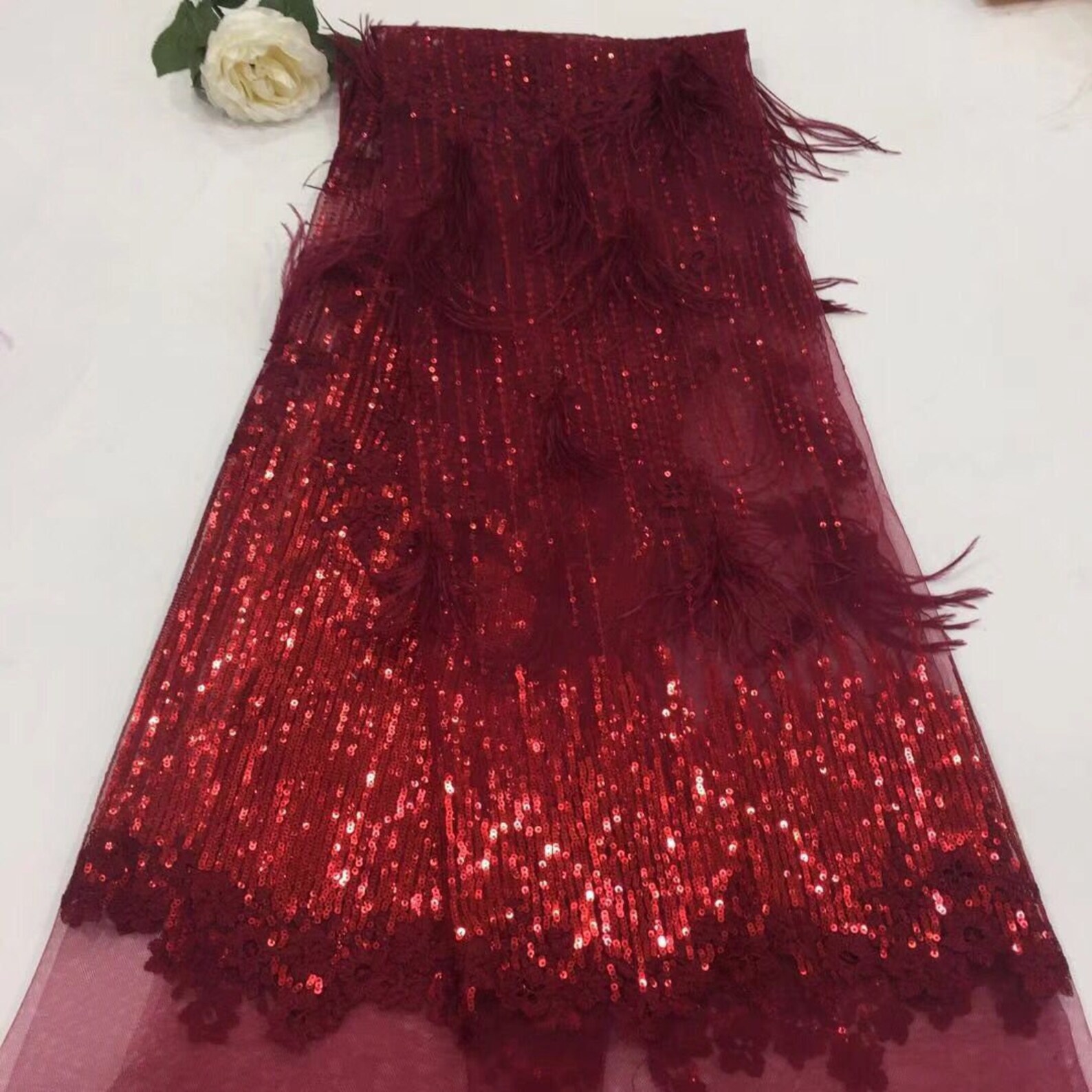 New Arrival Feather Lace Fabric Sequins Lace With Feathers - Etsy