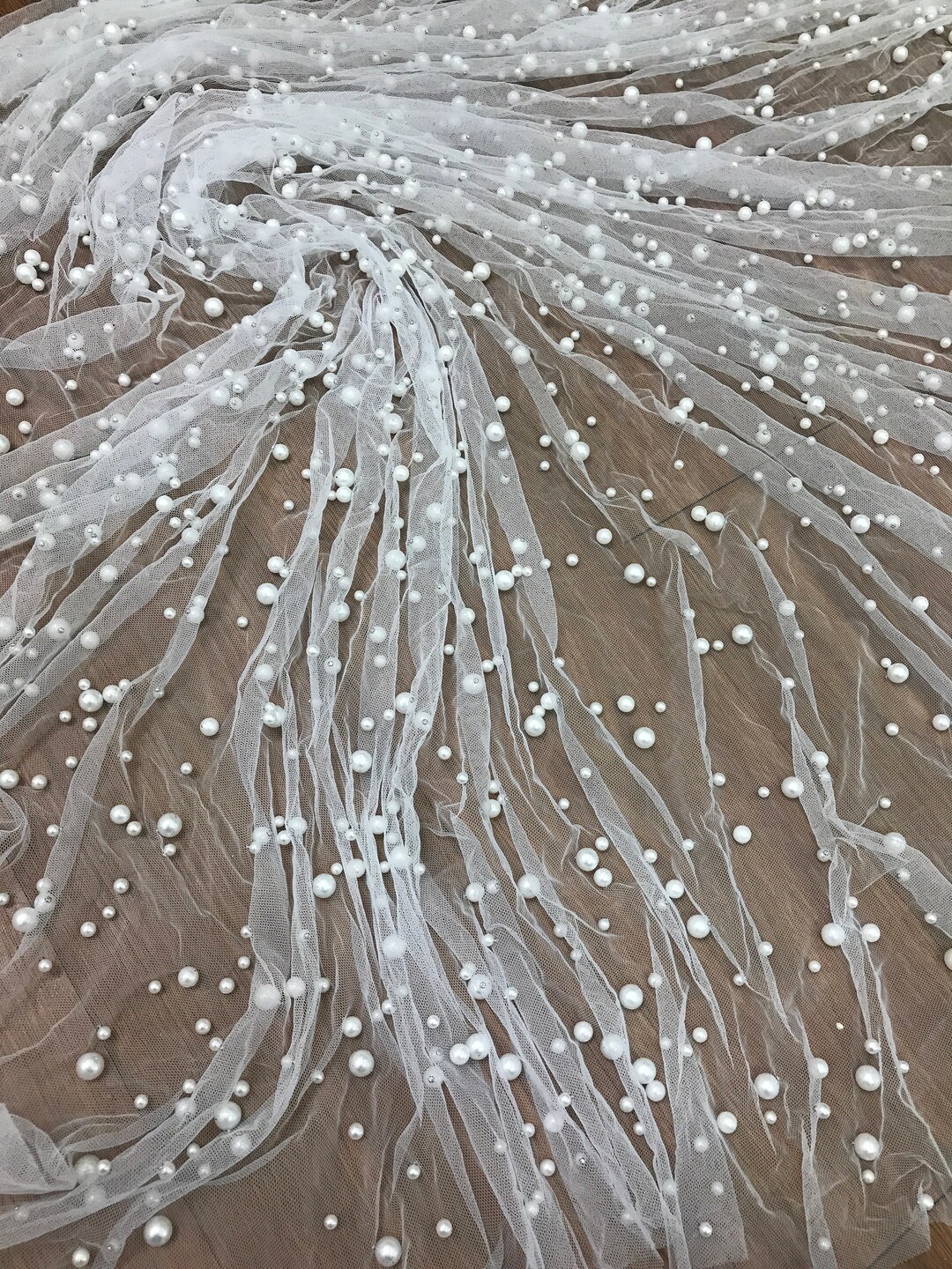 White Tulle Lace Fabric With Pearls, Wedding Veil Lace - Etsy