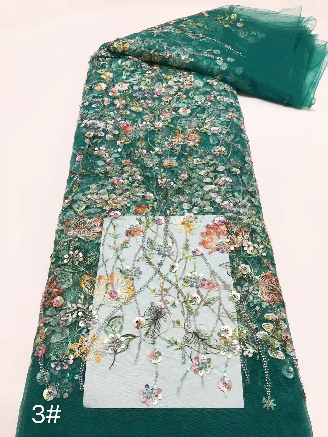 Sequin Floral Lace Fabric, 3D Flower Embroidery, Wedding Dress Lace ...