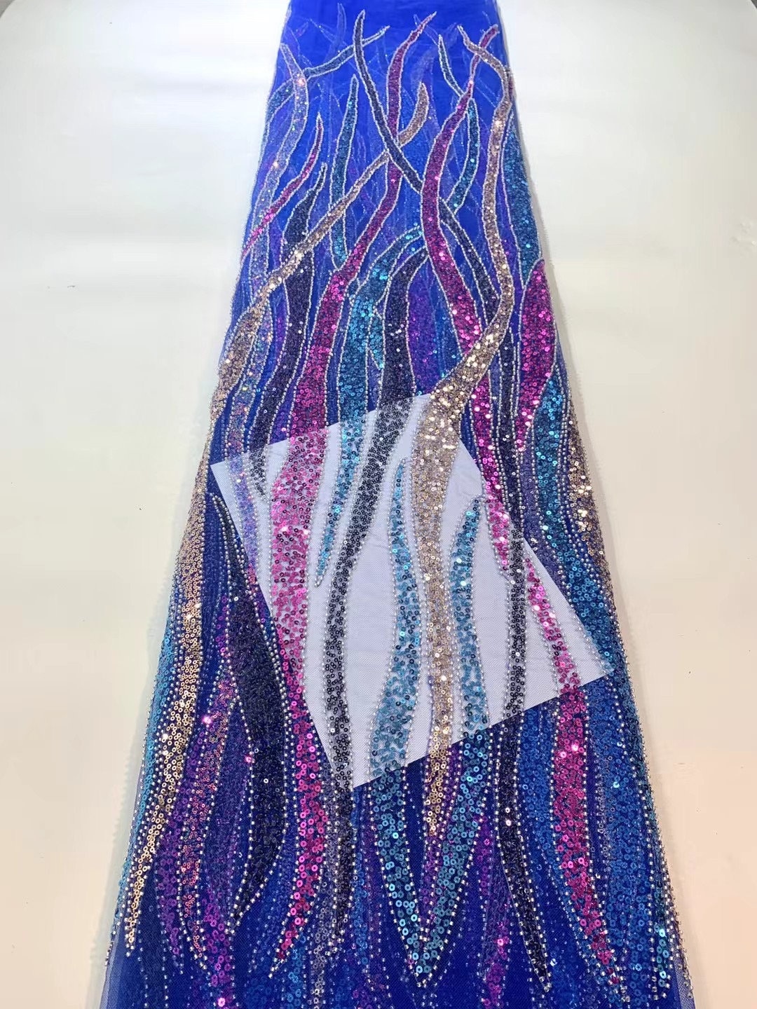 Colorful Fashion Beads Lace Fabric , Unique Wedding Dress Lace Fabric ...