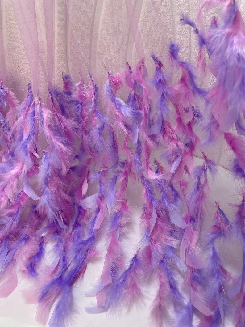 Fashion Lace Fabric With Feathers Multicolor Feather Fabric - Etsy