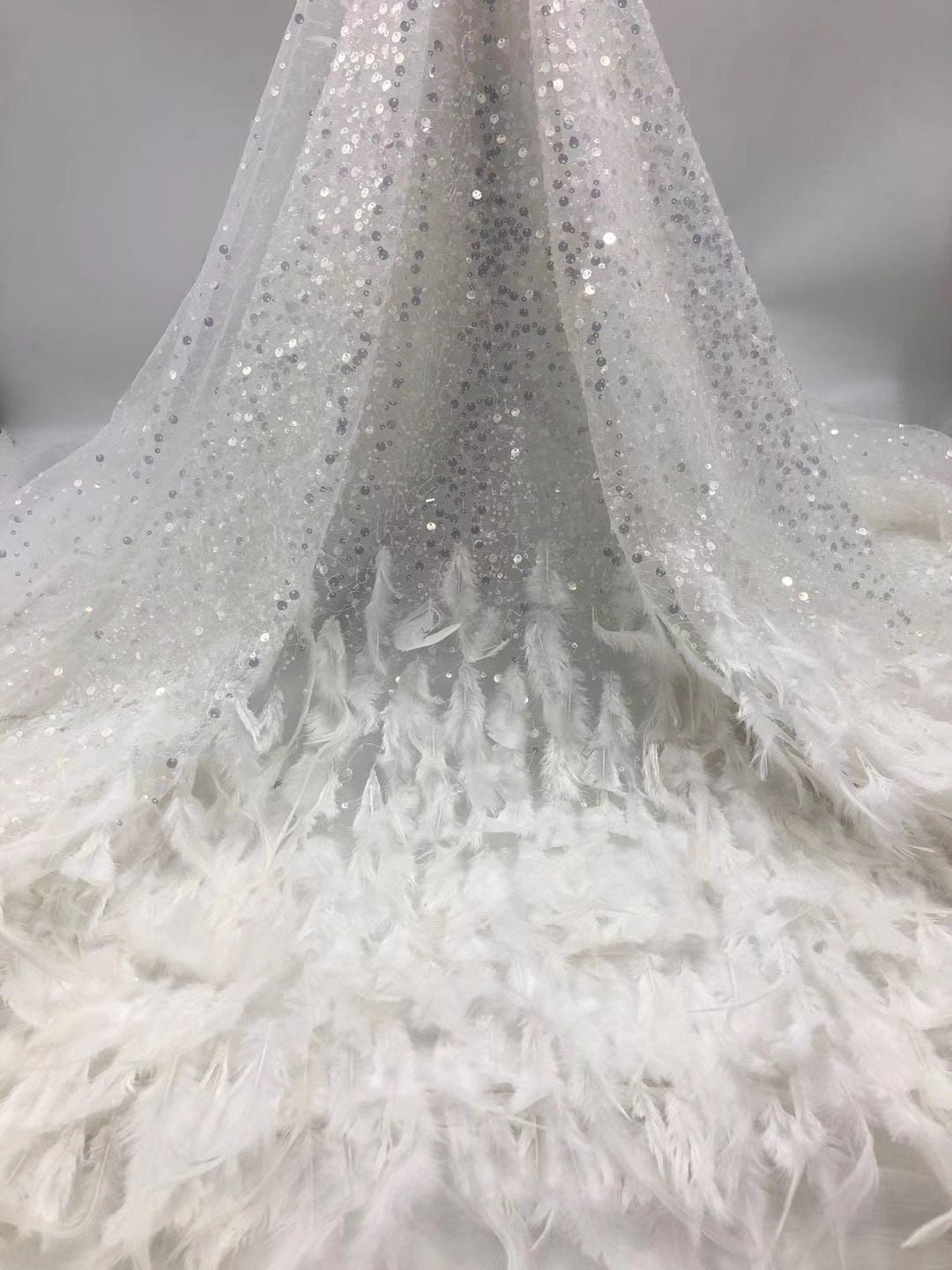 Sequin Feather Lace Fabric, Luxury Wedding Dress Fabric - Etsy