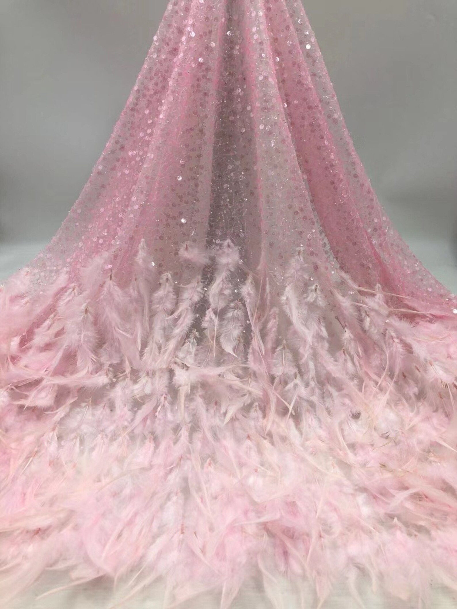 Sequin Feather Lace Fabric, Luxury Wedding Dress Fabric - Etsy