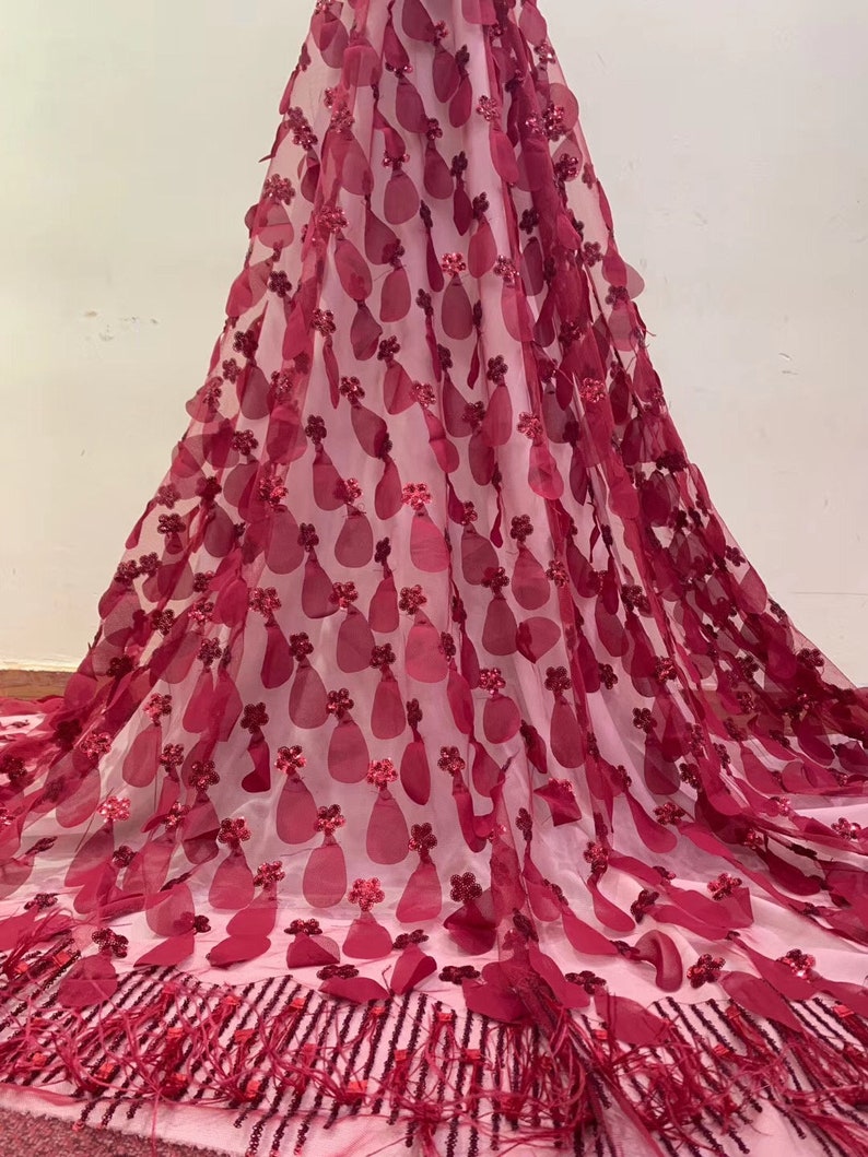 Luxury Fashion Wine Red Lace Fabric Bridal Dress Fabric - Etsy