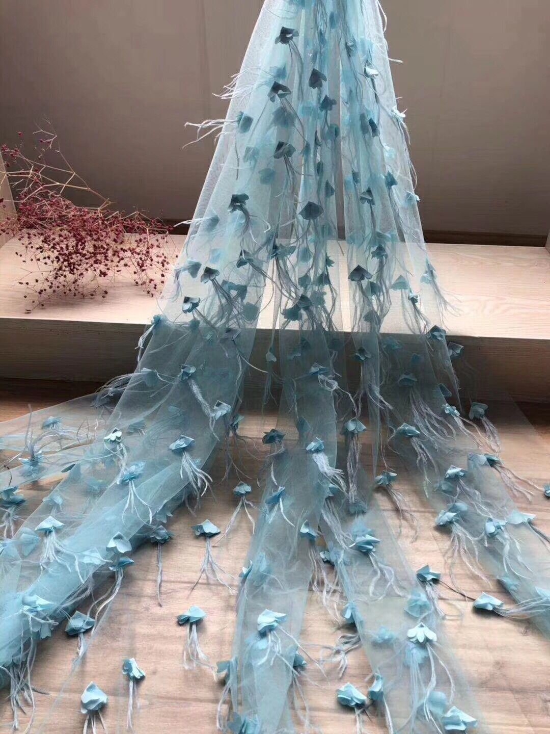 Luxury feather lace fabric 3D flower lace fabric Embroidery | Etsy