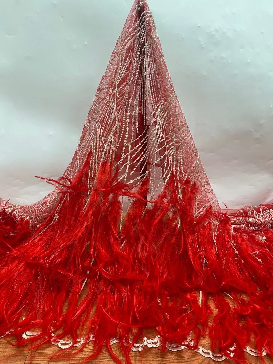 Fashion Lace Fabric With Feathers sequins Feather Fabric for - Etsy