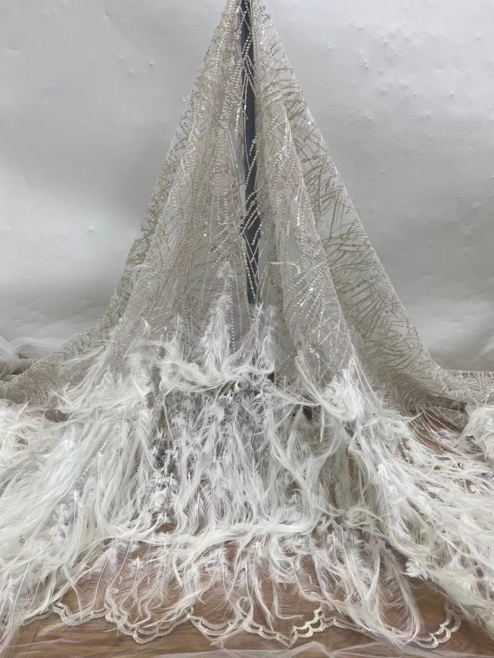 Fashion Lace Fabric With Feathers sequins Feather Fabric for - Etsy