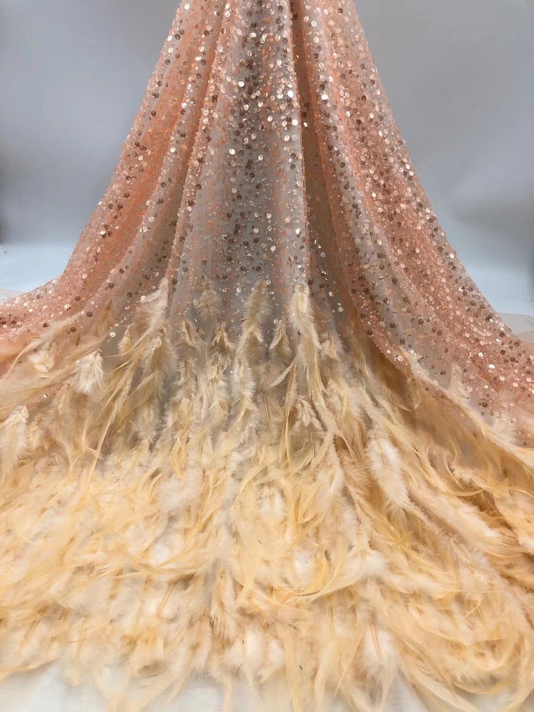 Sequin Feather Lace Fabric, Luxury Wedding Dress Fabric - Etsy