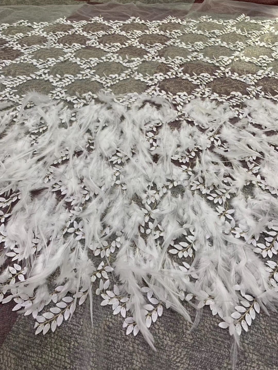 3D Flower Lace Fabric With Feathers, Wedding Dress Fabric - Etsy