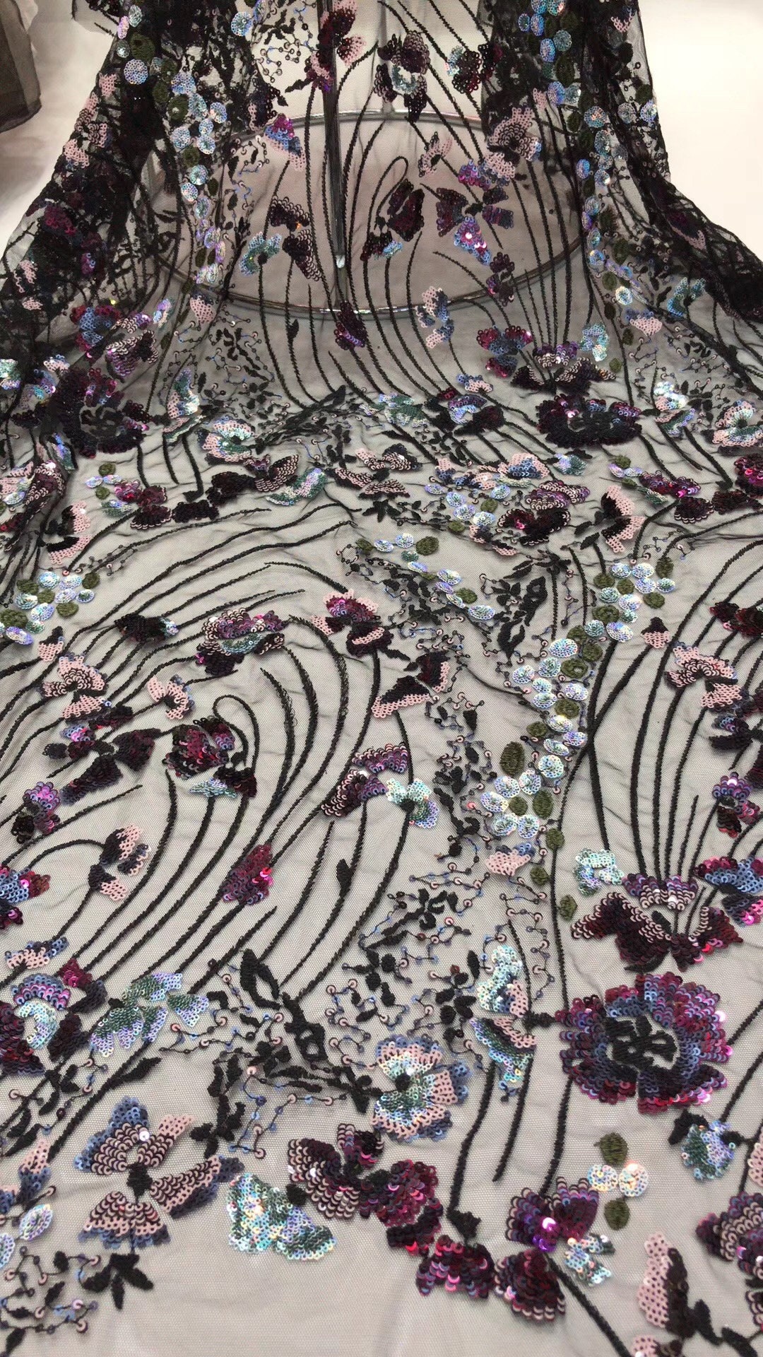 Fashion new mixed color sequins lace fabric French lace | Etsy