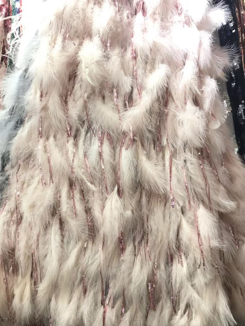 Luxury elegant feathers lace fabric fashion show lace fabric | Etsy