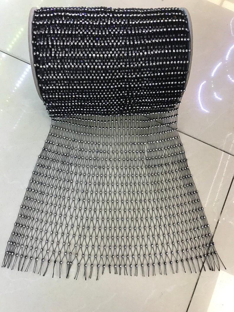 7 Inches Wide Stretchy Crystal Rhinestone Mesh BLACK / CLEAR - Etsy