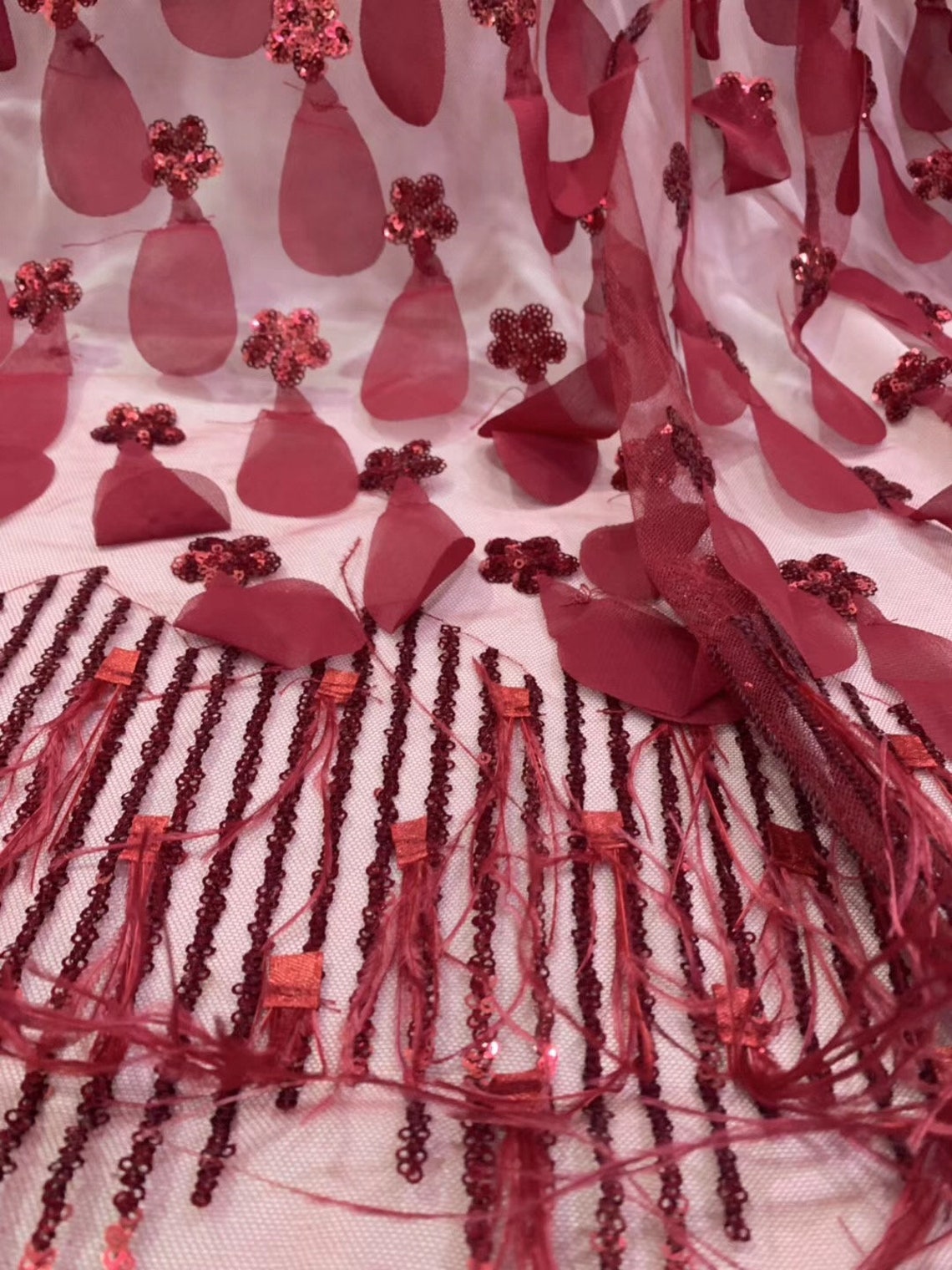 Luxury Fashion Wine Red Lace Fabric Bridal Dress Fabric - Etsy