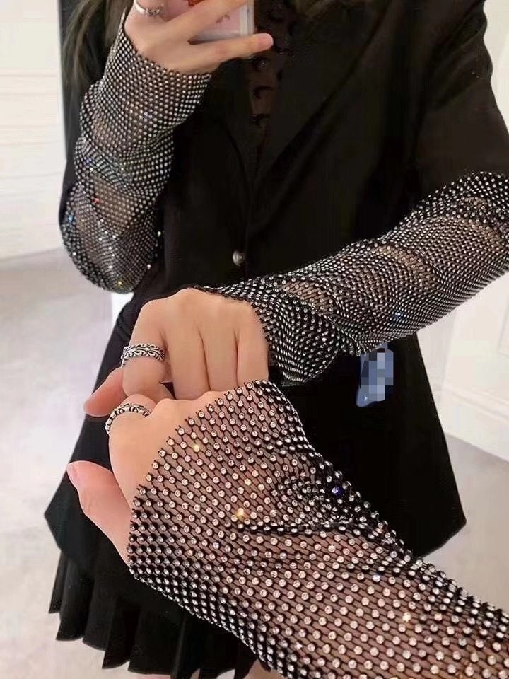 Fashion Shinning fish net rhinestone sleeve and mask set | Etsy