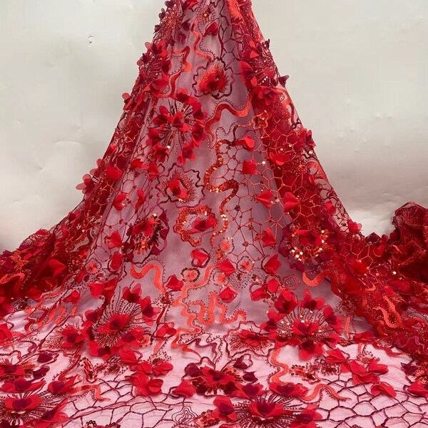 Red Lace Fabric - Etsy