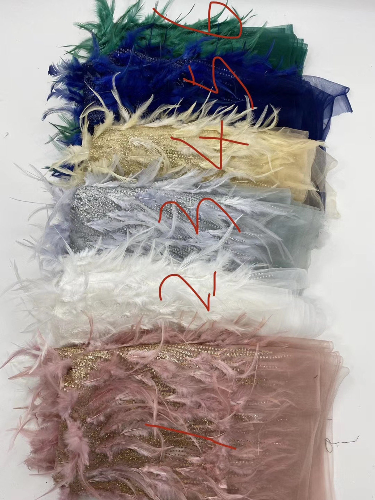 New Fashion Feather Lace Fabric , 6 Color Handmade Feather Fabric for ...