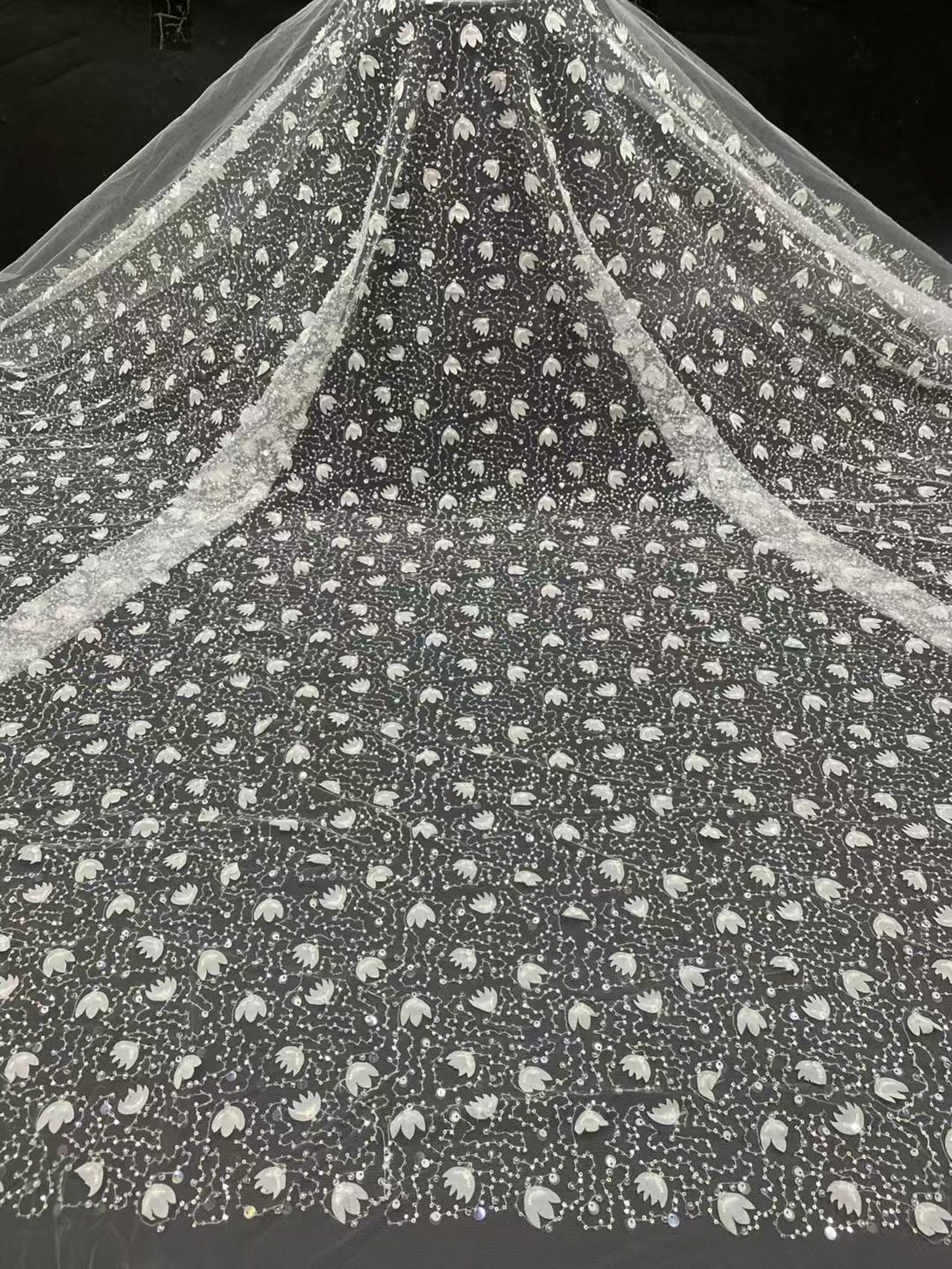 Classic 3D Fashion Dress Lace Fabrics , Shinning Sequins and Beads ...