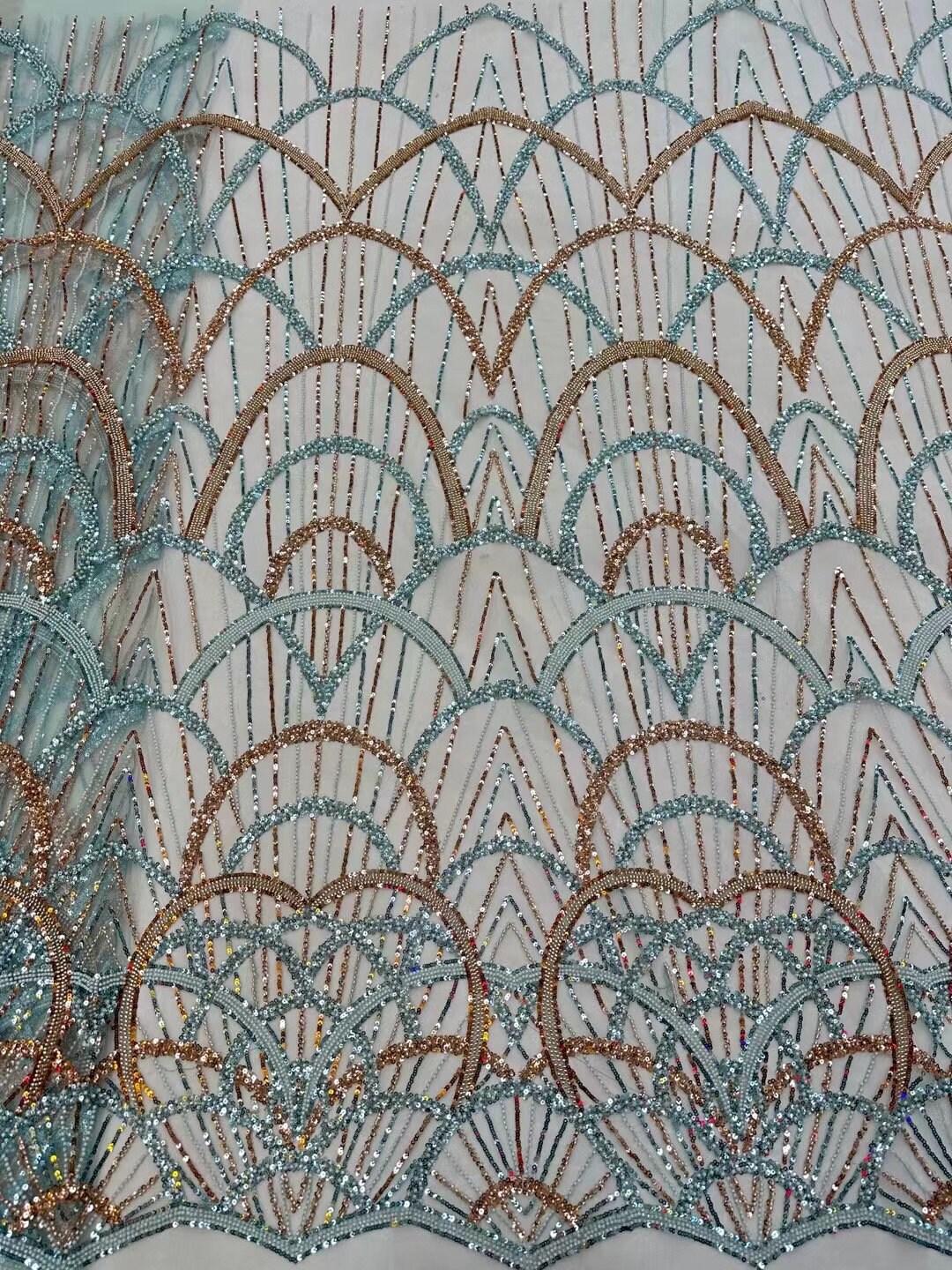 Unique Shinning Beads Lace Fabric , Sequins Lace Fabric , Multicolor ...