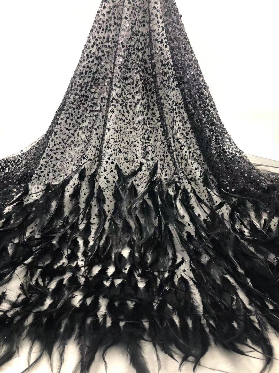 Sequin Feather Lace Fabric, Luxury Wedding Dress Fabric - Etsy