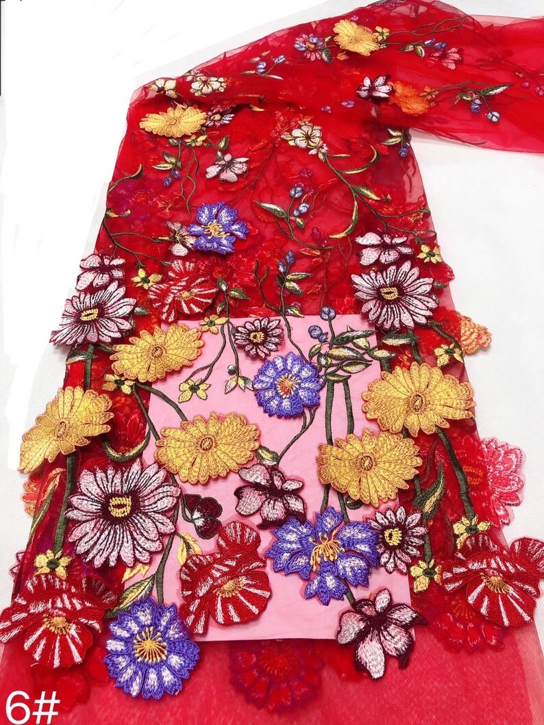 3D Floral Embroidery Lace Fabric, Multicolor Flower Appliqué, 5 Yards ...