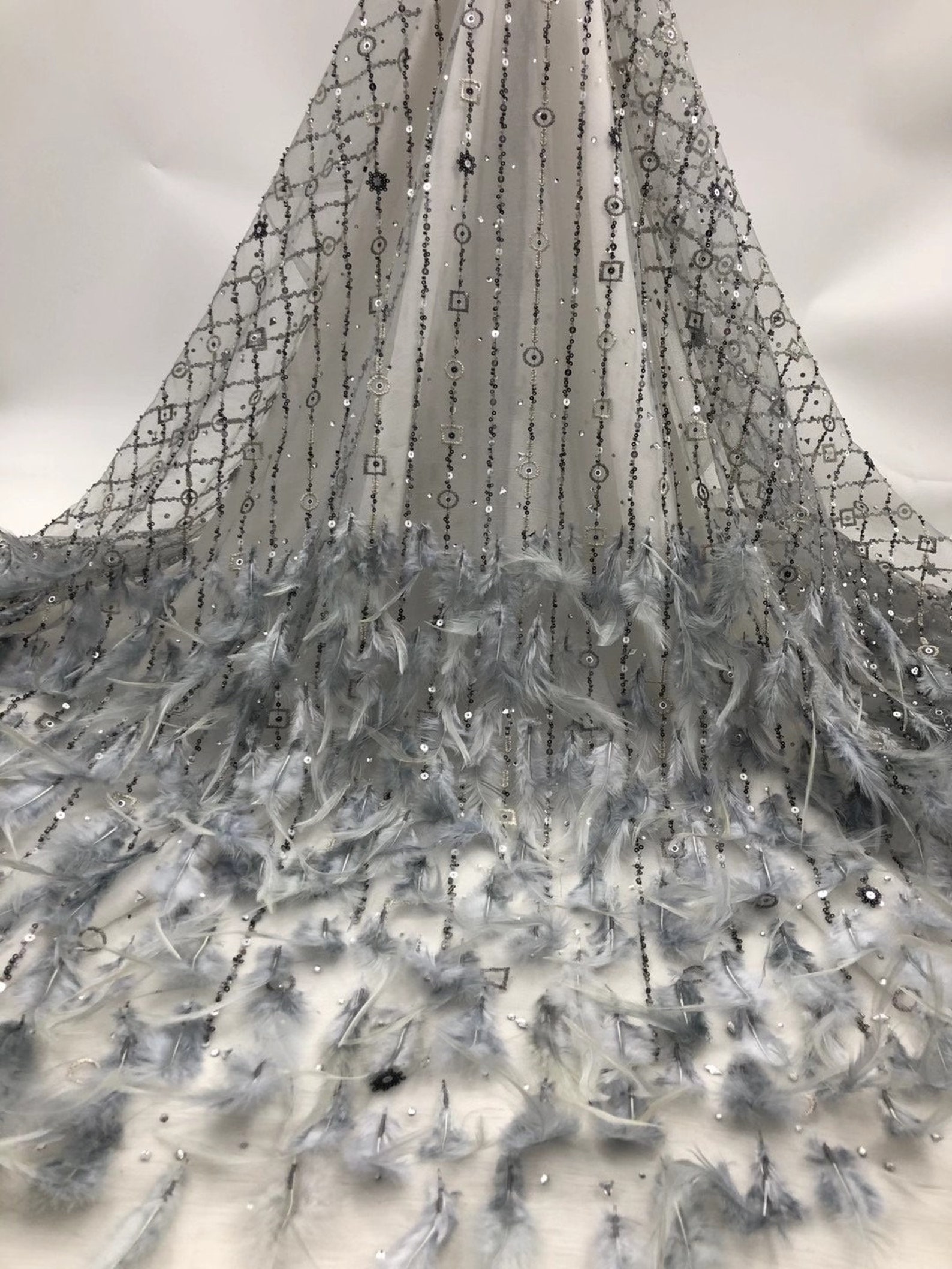 5 yards New fashion feathers lace fabric 9 colors unique | Etsy