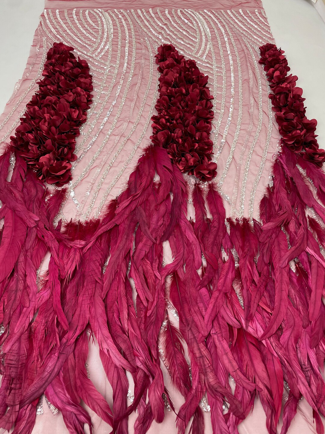 5 Yards New Fashion Feathers Lace Fabric , 7 Color Shinning Feather ...