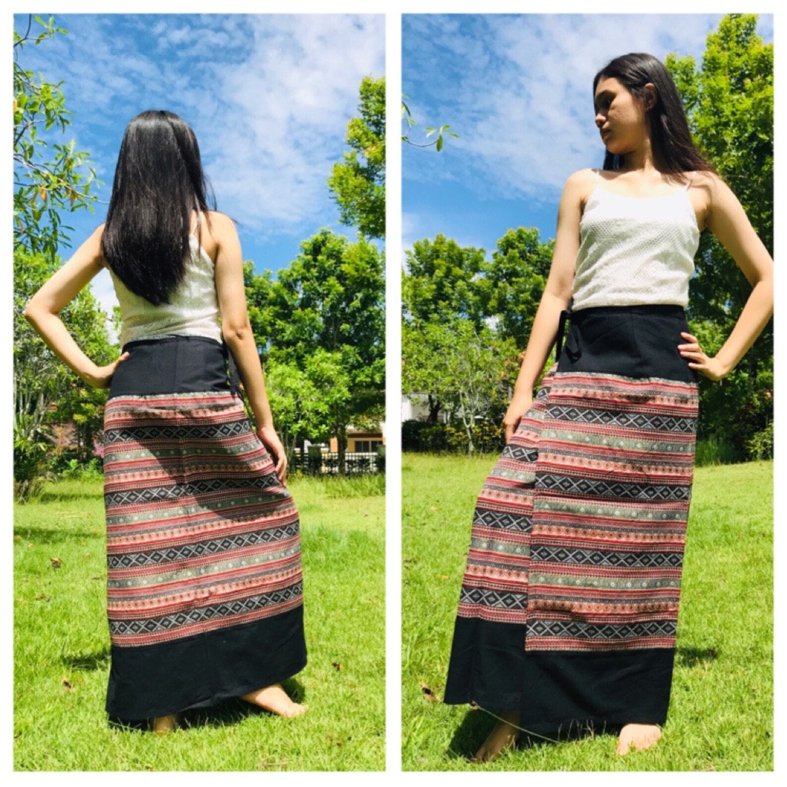 Long Wrap Skirt Skirt Thai batik Sarong long comfortable | Etsy