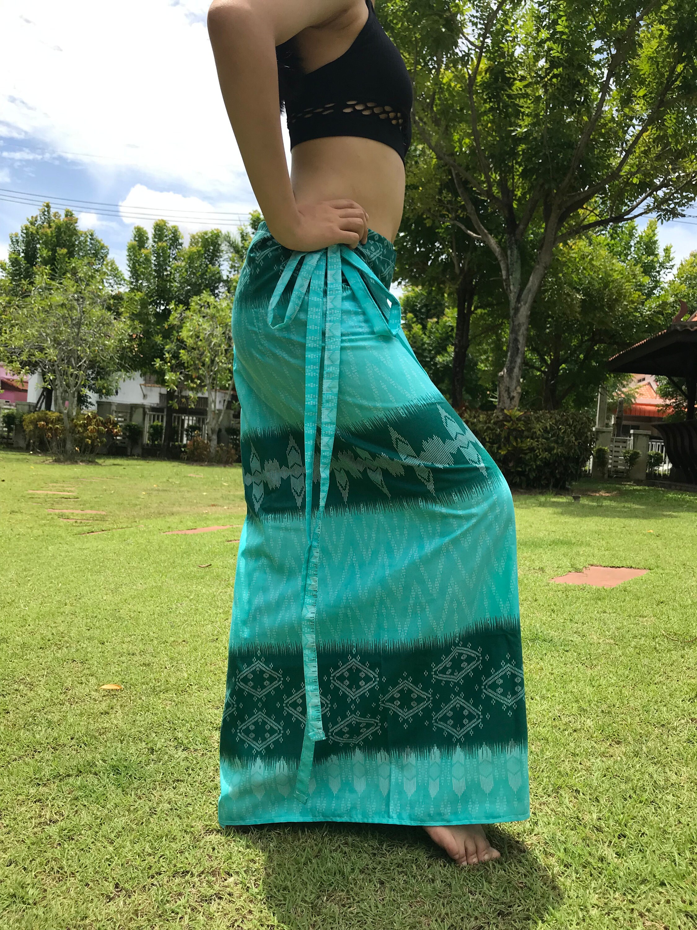 Long Wrap Skirt, Skirt Thai Batik Sarong, Long Comfortable Wear Skirt ...