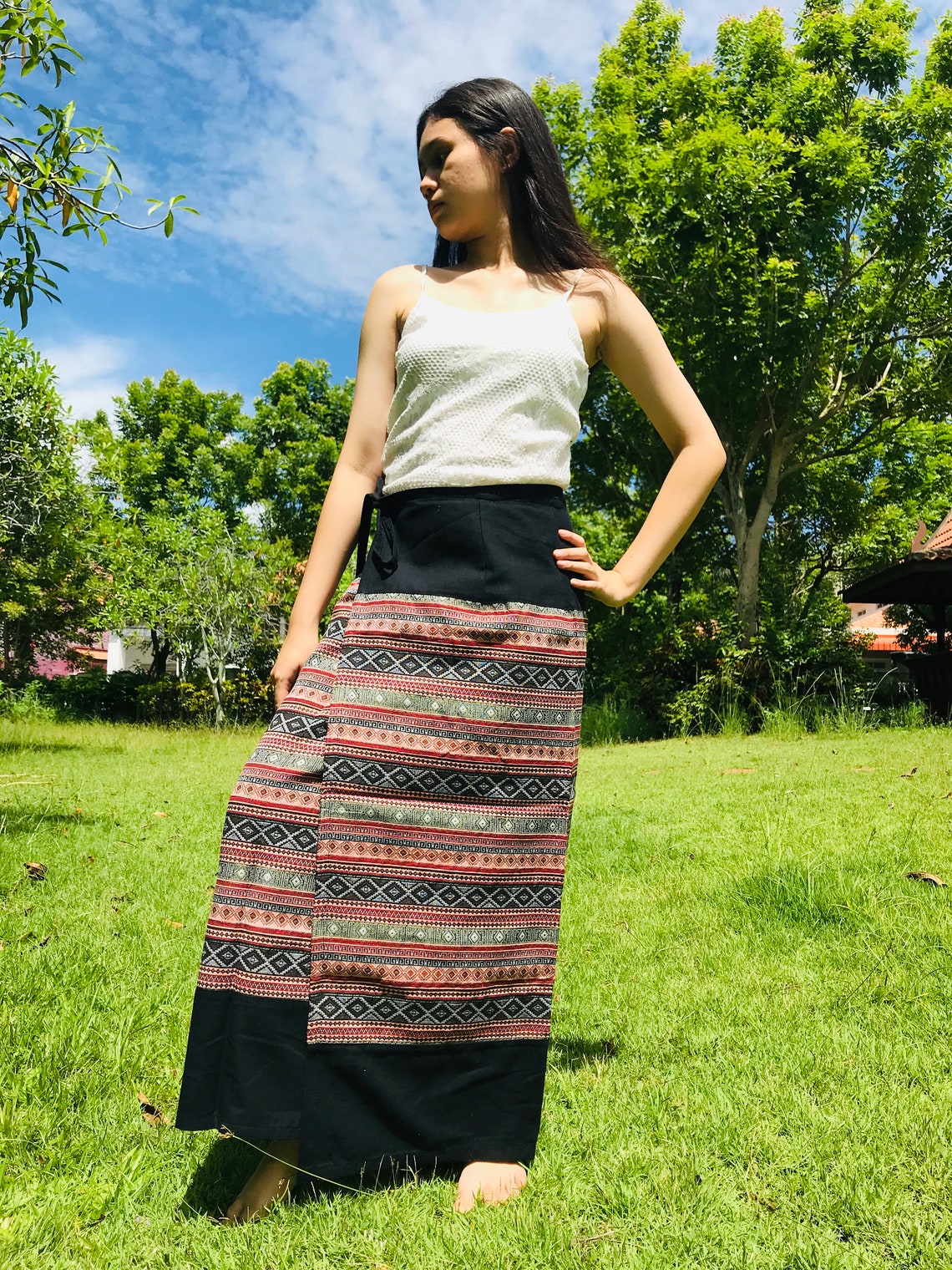 Long Wrap Skirt Skirt Thai batik Sarong long comfortable | Etsy