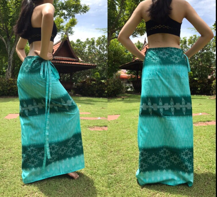 Long Wrap Skirt, Skirt Thai Batik Sarong, Long Comfortable Wear Skirt ...