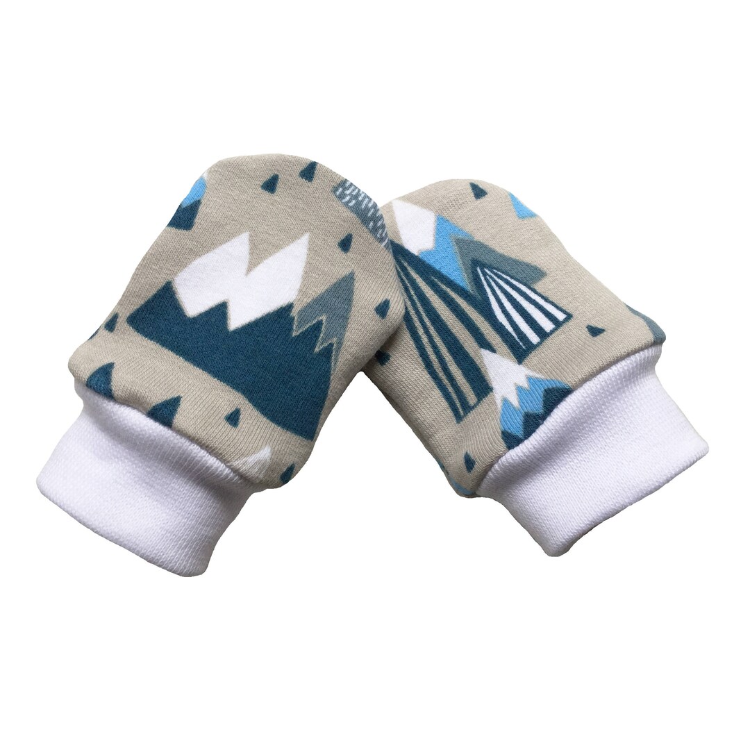Baby Cuff Scratch Mittens, Mountains, Beige, Blue, Baby Mittens ...