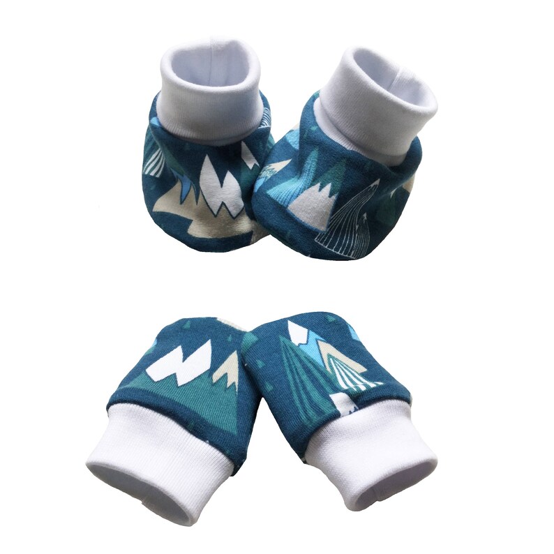 Baby Cuff Scratch Mittens Blue Green Mountains Baby Mittens - Etsy UK